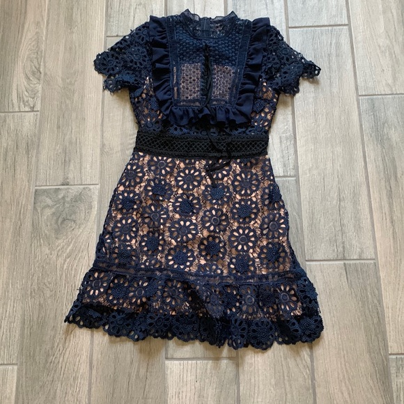 Self-Portrait | Dresses | Self Portrait Navy Crochet Dress | Poshmark